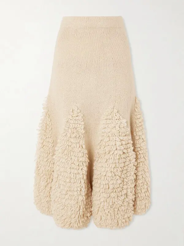 Ulla Johnson Nathalie Ruffled Alpaca-blend Bouclé Midi Skirt - Cream