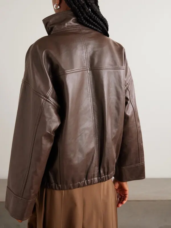 RÓHE Leather Bomber Jacket - Brown