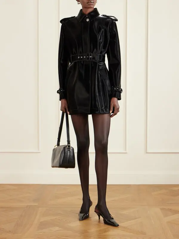 Gucci Belted Glossed-Leather Trench Coat - Black | Editorialist