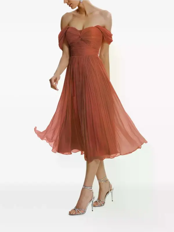 FRAMBOISE Kaly Off-shoulder Silk Midi Dress - Orange