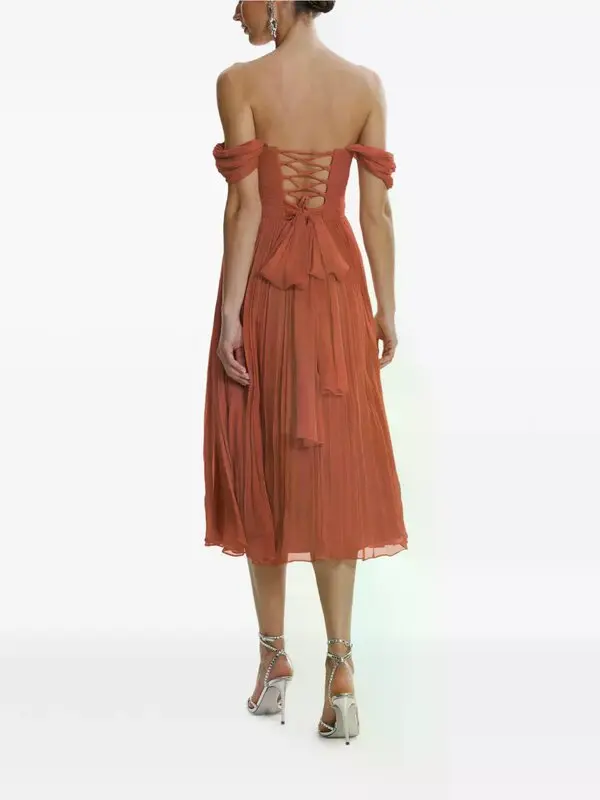 FRAMBOISE Kaly Off-shoulder Silk Midi Dress - Orange