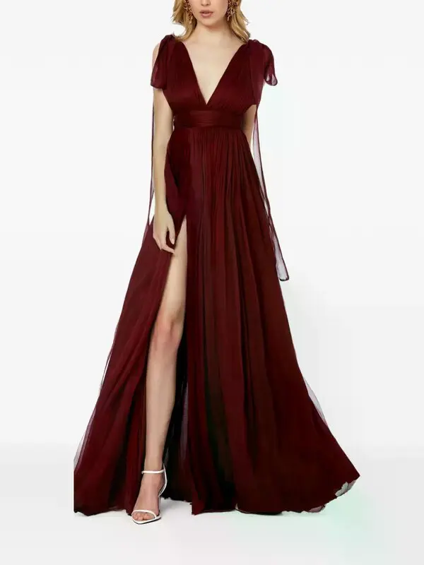 FRAMBOISE Savana V-neck Silk Maxi Dress - Red