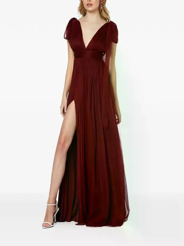 FRAMBOISE Savana V-neck Silk Maxi Dress - Red