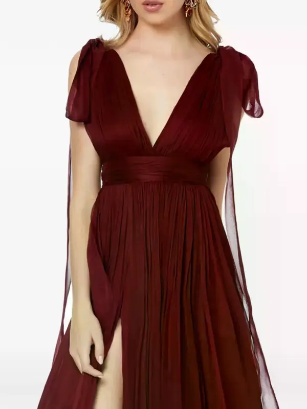 FRAMBOISE Savana V-neck Silk Maxi Dress - Red