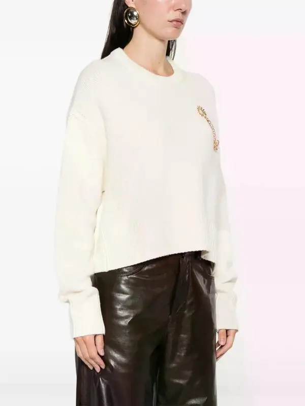 Maje Appliqué Ribbed Sweater - Neutrals