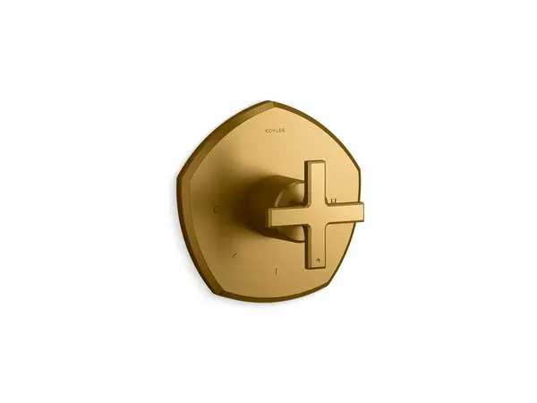 KOHLER Occasion Mastershower Temperature Control Valve Trim With Cross Handle - Vibrant Brushed Moderne Brass