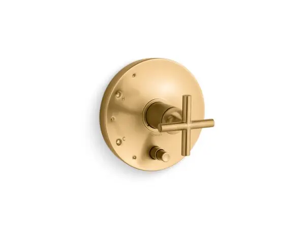 KOHLER Purist Rite-temp Valve Trim With Push-button Diverter And Cross Handle - Vibrant Brushed Moderne Brass