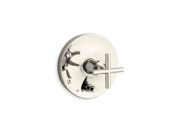 KOHLER Purist Rite-temp Valve Trim With Push-button Diverter And Cross Handle - Vibrant Polished Nickel