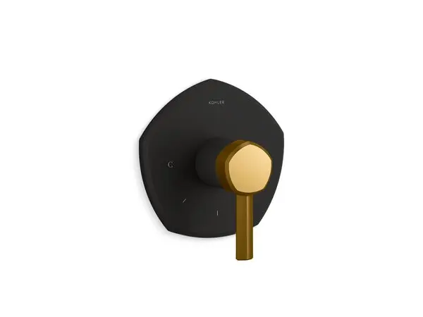 KOHLER Occasion Mastershower Temperature Control Valve Trim With Lever Handle - Matte Black With Brushed Moderne Brass