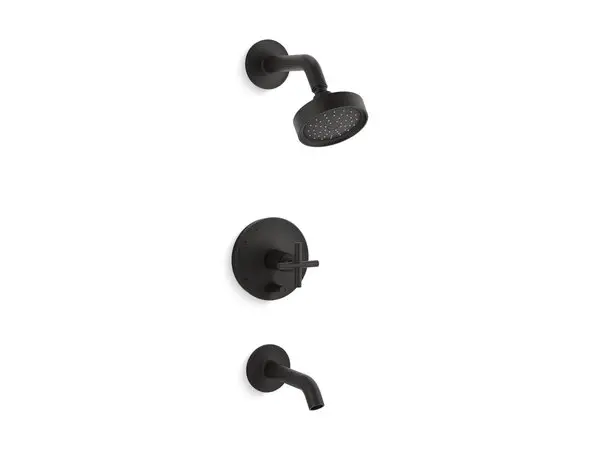 KOHLER Purist Rite-temp Bath And Shower Trim Kit With Push-button Diverter And Cross Handle, 1.75 Gpm - Matte Black