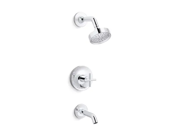 KOHLER Purist Rite-temp Bath And Shower Trim Kit With Push-button Diverter And Cross Handle, 1.75 Gpm - Polished Chrome