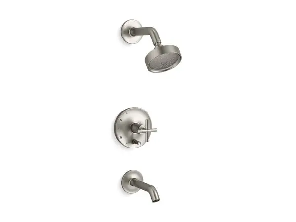 KOHLER Purist Rite-temp Bath And Shower Trim Kit With Push-button Diverter And Cross Handle, 1.75 Gpm - Vibrant Brushed Nickel