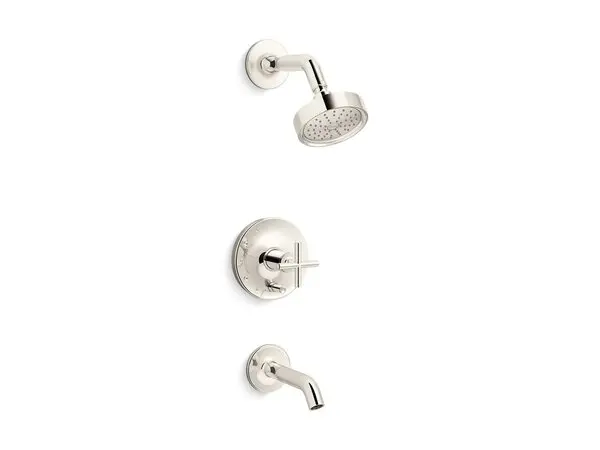 KOHLER Purist Rite-temp Bath And Shower Trim Kit With Push-button Diverter And Cross Handle, 1.75 Gpm - Vibrant Polished Nickel