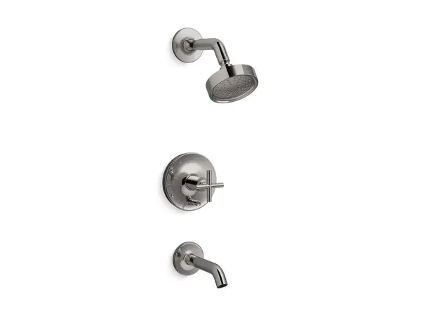 KOHLER Purist Rite-temp Bath And Shower Trim Kit With Push-button Diverter And Cross Handle, 1.75 Gpm - Vibrant Titanium