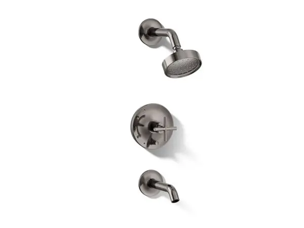 KOHLER Purist Rite-temp Bath And Shower Trim Kit With Push-button Diverter And Cross Handle, 1.75 Gpm - Vibrant Titanium
