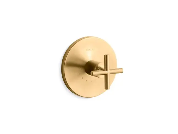KOHLER Purist Mastershower Temperature Control Valve Trim With Cross Handle - Vibrant Brushed Moderne Brass
