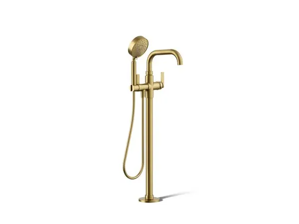KOHLER Castia Studio Mcgee Floor-mount Bath Filler Trim With Handshower - Vibrant Brushed Moderne Brass
