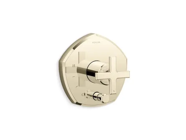 KOHLER Occasion Rite-temp Valve Trim With Push-button Diverter And Cross Handle - Vibrant French Gold