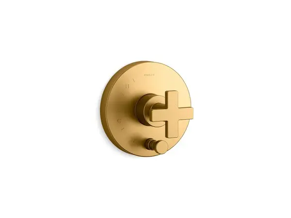 KOHLER Composed Rite-temp Valve Trim With Push-button Diverter And Cross Handle - Vibrant Brushed Moderne Brass