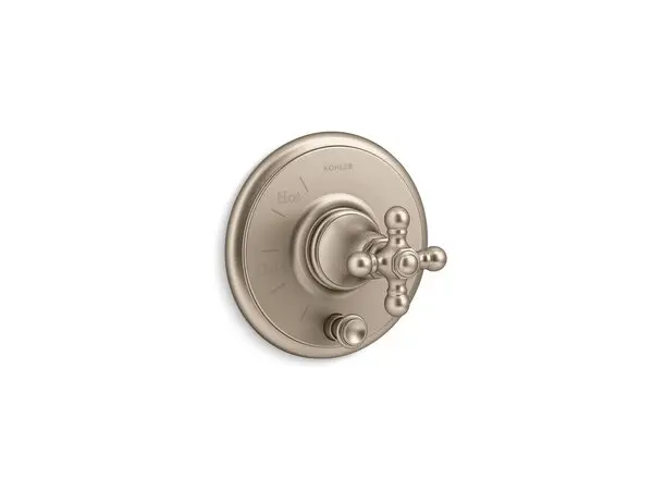 KOHLER Artifacts Rite-temp Valve Trim With Push-button Diverter And Cross Handle - Vibrant Brushed Bronze