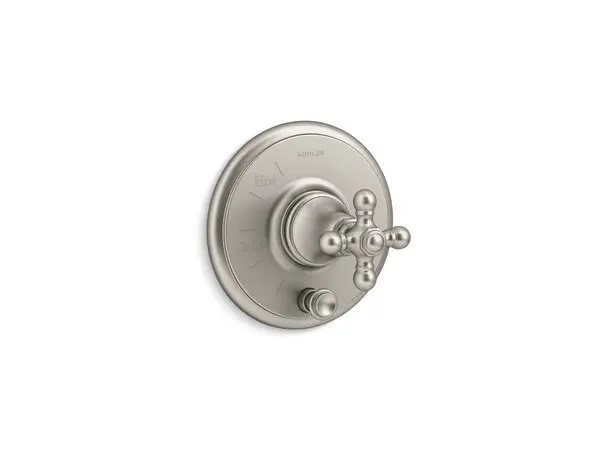 KOHLER Artifacts Rite-temp Valve Trim With Push-button Diverter And Cross Handle - Vibrant Brushed Nickel