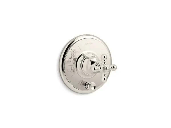 KOHLER Artifacts Rite-temp Valve Trim With Push-button Diverter And Cross Handle - Vibrant Polished Nickel
