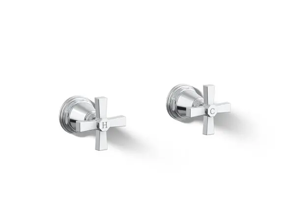 KOHLER Pinstripe Pure Deck-mount Bath Faucet Handle Trim With Cross Design - Polished Chrome