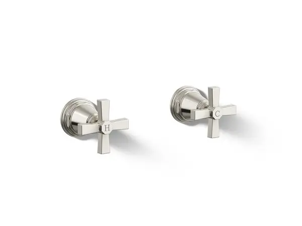KOHLER Pinstripe Pure Deck-mount Bath Faucet Handle Trim With Cross Design - Vibrant Polished Nickel