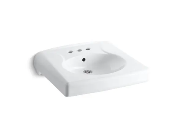 KOHLER Brenham Wall-mount Or Concealed Carrier Arm Mount Commercial Bathroom Sink With 4" Centerset Faucet Holes, Antimicrobial Finish - One-color