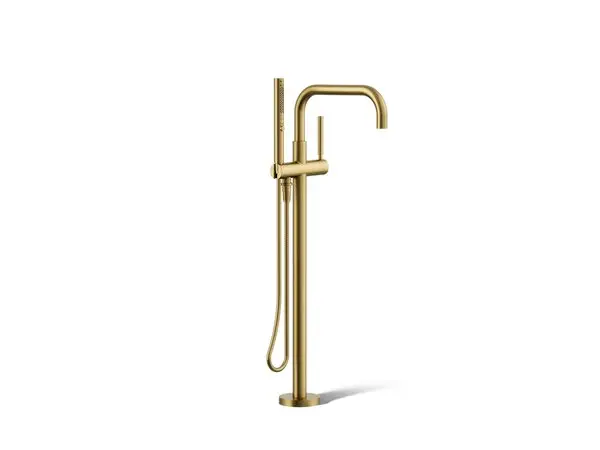 KOHLER Purist Floor-mount Bath Filler Trim With Handshower - Vibrant Brushed Moderne Brass