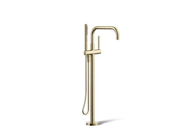 KOHLER Purist Floor-mount Bath Filler Trim With Handshower - Vibrant French Gold