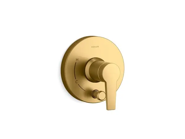 KOHLER Pitch Rite-temp Valve Trim With Push-button Diverter - Vibrant Brushed Moderne Brass