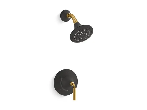 KOHLER Tone Rite-temp Shower Trim Kit, 2.5 Gpm - Matte Black With Brushed Moderne Brass