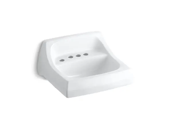 KOHLER Kingston 21-1/4" X 18-1/8" Wall-mount/concealed Arm Carrier Bathroom Sink With 4" Centerset Faucet Holes And Left-hand Soap Dispenser Hole - One-color