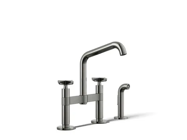 KOHLER Billet Two-hole Bridge Kitchen Sink Faucet With Side Sprayer - One-color