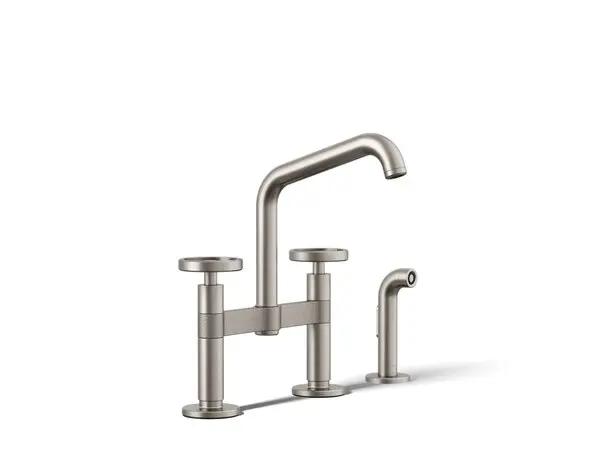 KOHLER Billet Two-hole Bridge Kitchen Sink Faucet With Side Sprayer - One-color
