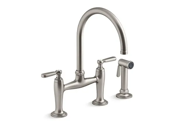 KOHLER Edalyn Studio Mcgee Two-hole Bridge Kitchen Sink Faucet With Side Sprayer - One-color