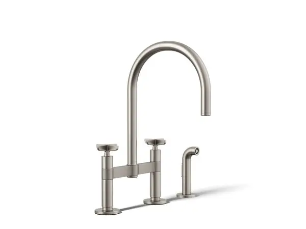 KOHLER Billet Two-hole Bridge Kitchen Sink Faucet With Side Sprayer - One-color