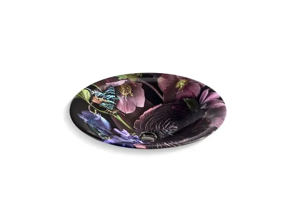 KOHLER Dutchmaster Midnight Floral Carillon 17-3/4" Round Drop-in Bathroom Sink, No Overflow - One-color