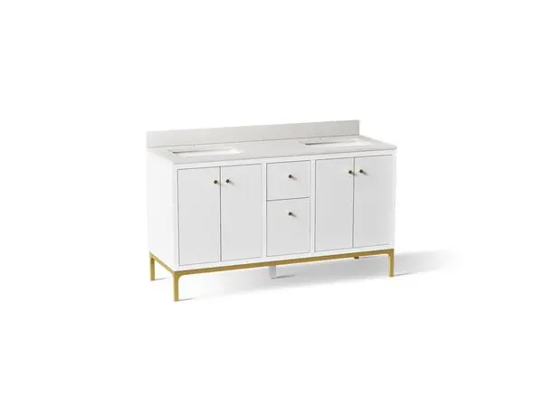 KOHLER Calpa 60" Bathroom Vanity Cabinet With Sinks And Quartz Top - One-color