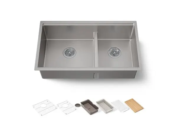 KOHLER Strive Smart Divide 32" Undermount Double-bowl Workstation Kitchen Sink - One-color