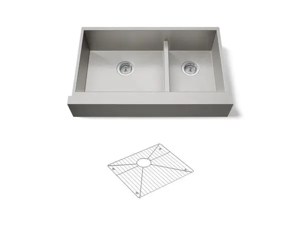 KOHLER Vault Smart Divide 35-1/2" Undermount Double-bowl Farmhouse Kitchen Sink - One-color