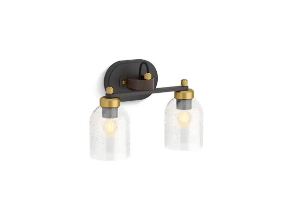 KOHLER Tannage Two-light Sconce - Black With Brass Trim