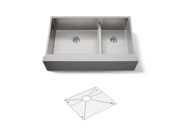 KOHLER Strive Smart Divide 35-1/2" Undermount Double-bowl Farmhouse Kitchen Sink - One-color