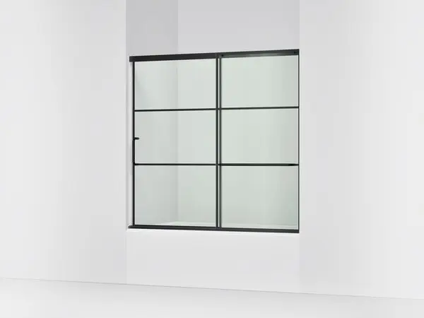 KOHLER Elate Sliding Bath Door, 56-3/4" H X 56-1/4 59-5/8" W, With 1/4" Thick Crystal Clear Glass With Rectangular Grille Pattern - One-color