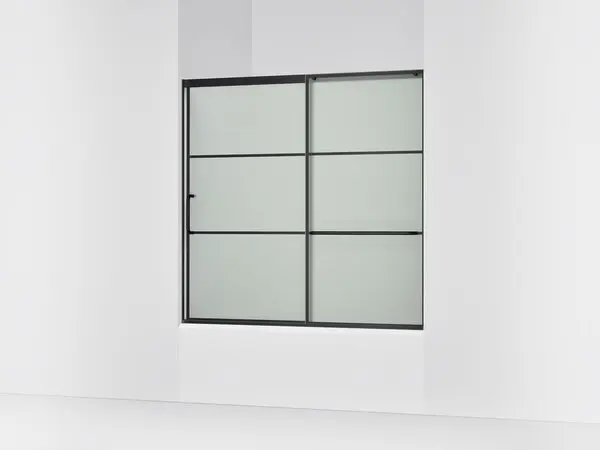 KOHLER Elate Sliding Bath Door, 56-3/4" H X 56-1/4 59-5/8" W With Heavy 5/16" Thick Frosted Glass With Rectangular Grille Pattern - One-color