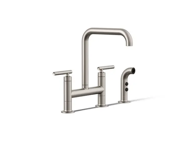 KOHLER Purist Two-hole Bridge Kitchen Sink Faucet With Side Sprayer - One-color