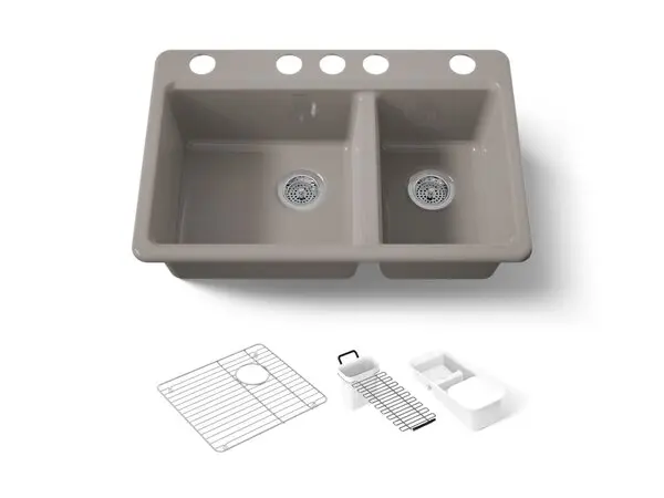 KOHLER Riverby 33" Undermount Double-bowl Workstation Kitchen Sink - One-color