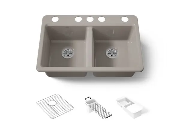 KOHLER Riverby 33" Undermount Double-bowl Workstation Kitchen Sink - One-color