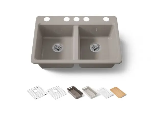 KOHLER Riverby 33" Undermount Double-bowl Workstation Kitchen Sink - One-color